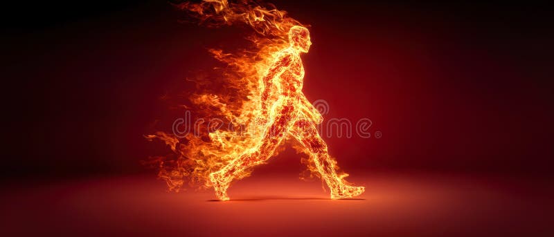 Fiery Human Silhouette Walking in Flames. Generative Ai Stock ...