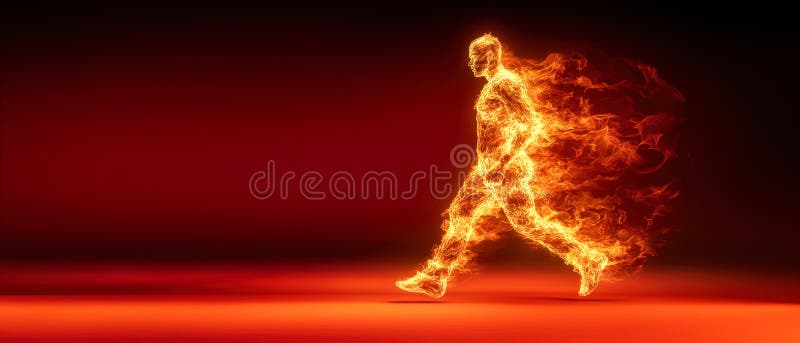 Fiery Human Silhouette Walking in Flames. Generative Ai Stock ...