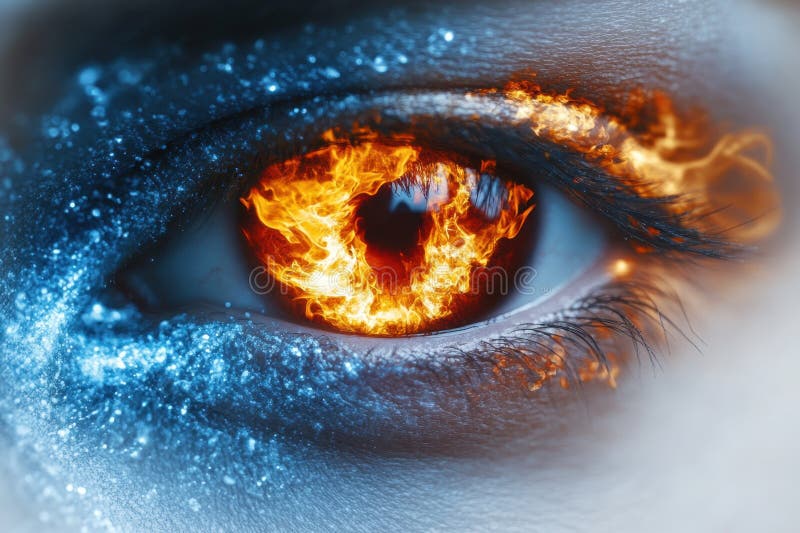 Fiery Ice Eye Duality of Vision, Contrasting Insights, a Digital Art ...