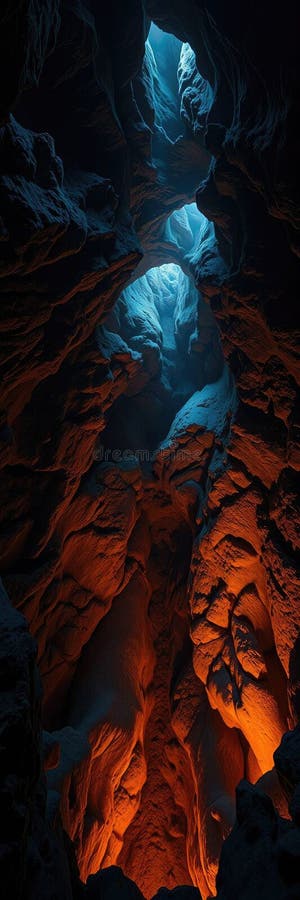 Fiery and Icy Cave: a Dramatic, Contrasting Light Artwork Stock ...