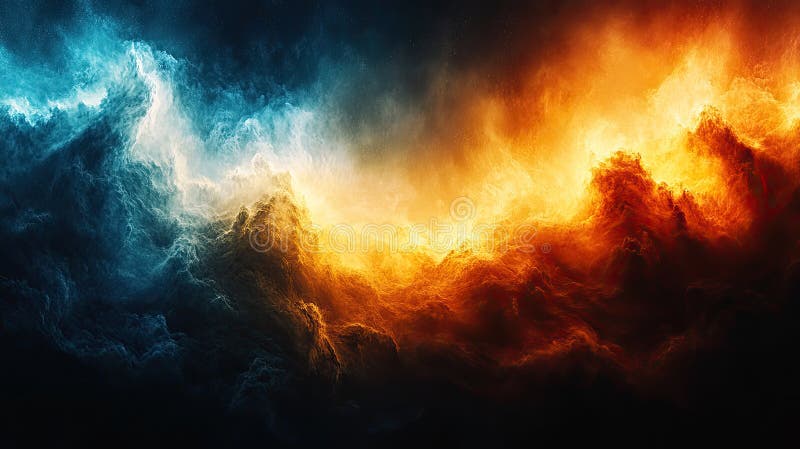 Fiery and Icy Clouds Clashing Abstract Art Background Stock ...
