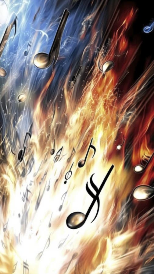 Fiery and Icy Collision with Musical Notes Explosion Stock Illustration ...