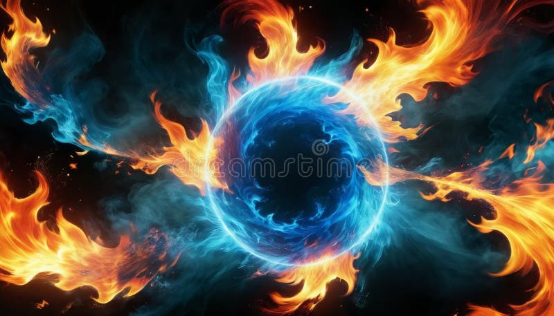 Fiery and Icy Elemental Energy Swirling in Dynamic Pattern Stock Photo ...