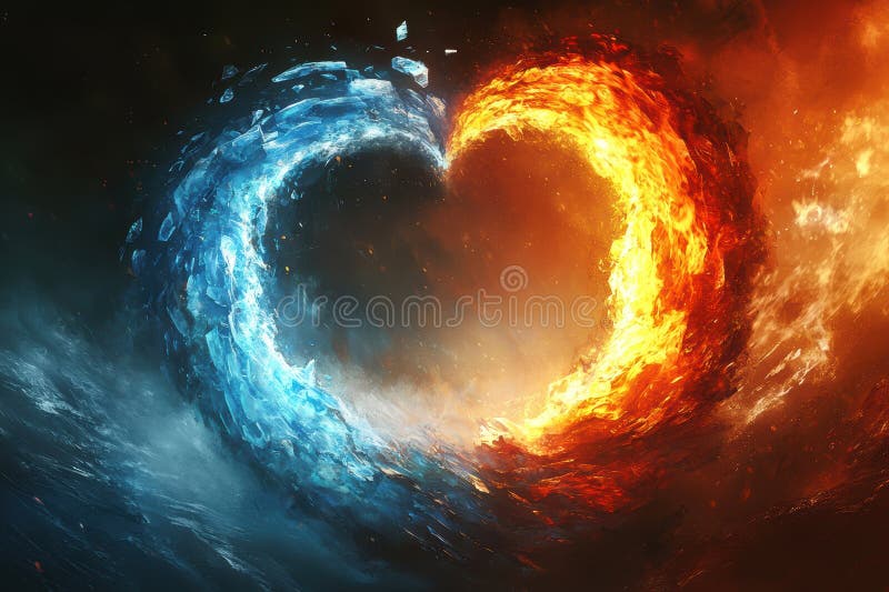 Fiery and Icy Heart an Exquisite and Beautiful Embrace of Contrasting ...