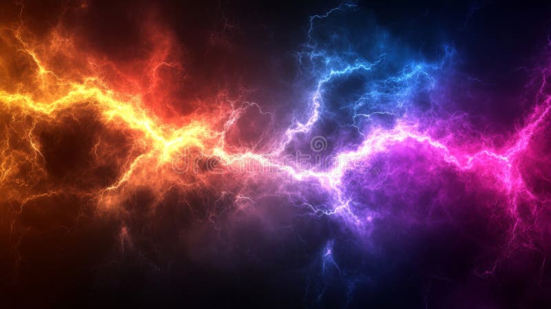 Fiery and Icy Lightning Clashing in a Dark Nebula Stock Illustration ...