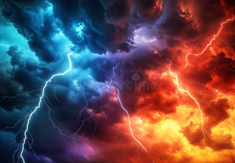 Fiery & Icy Lightning Storm, Dramatic Sky Background High Quality Image ...