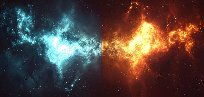 Fiery and Icy Nebulae Cosmic Collision Abstract Space Art Background ...