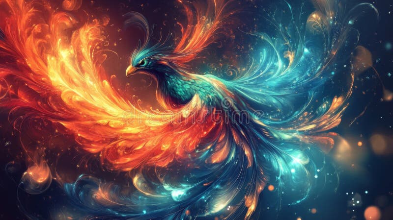 Fiery and Icy Phoenix Digital Art Stock Illustration - Illustration of intense, orange: 377202807