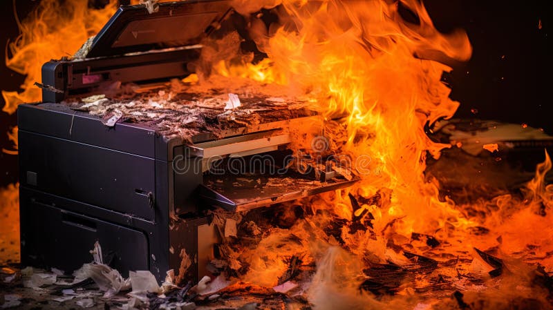 A Fiery Incident with an Overheated Printer Stock Illustration ...