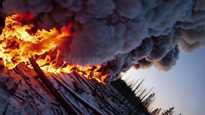 Fiery Industrial Explosion with Dramatic Clouds, Intense Energy Concept ...