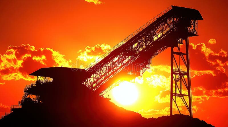 Fiery Industry Silhouette of a Mining Structure Against a Dramatic ...