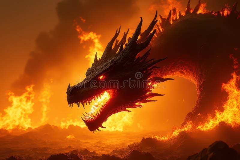 Fiery Infernal Dragon Unleashing Its Power Stock Illustration ...
