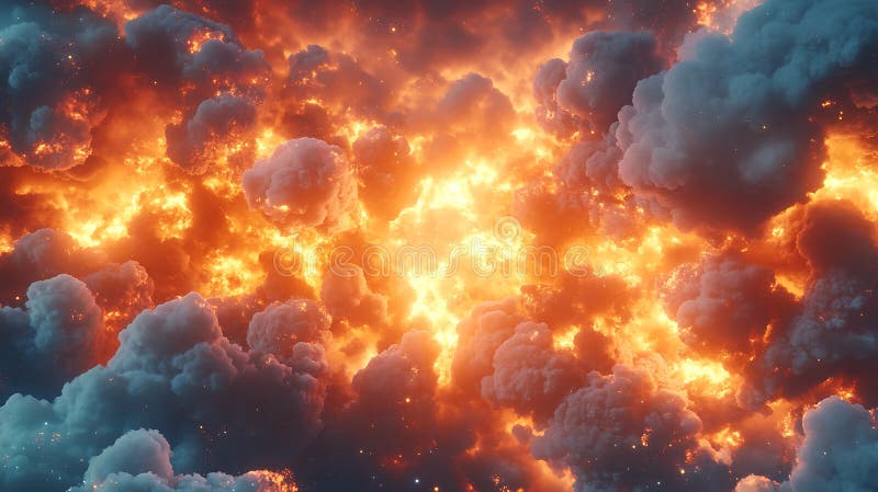 Fiery Inferno a Blaze of Orange and Gray Clouds Dramatic Explosion of ...