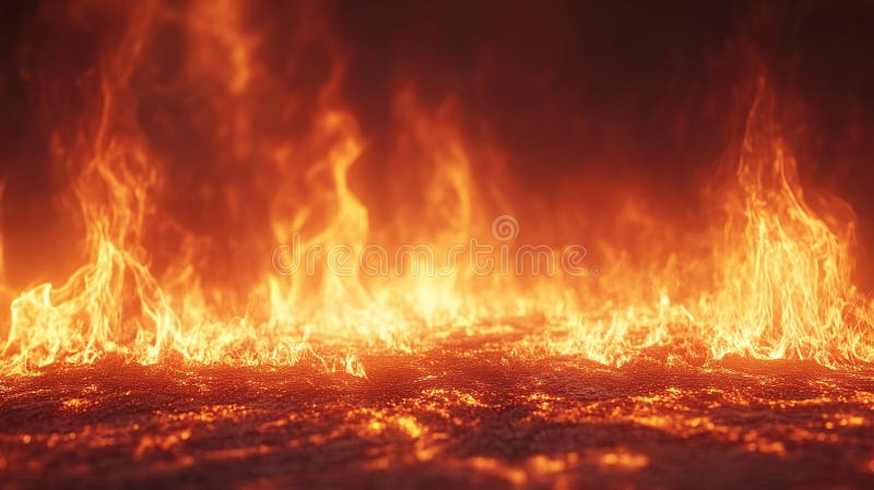 Fiery Inferno, Blazing Flames Engulfing the Ground Stock Illustration ...