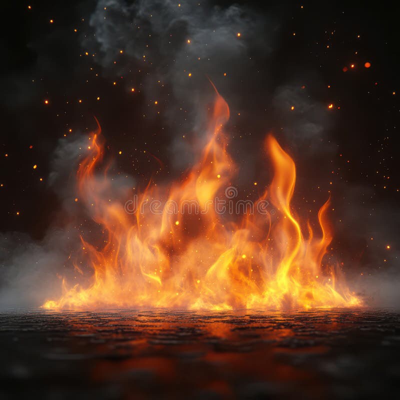 Fiery Inferno Burning Brightly Dark Background Stock Illustration ...