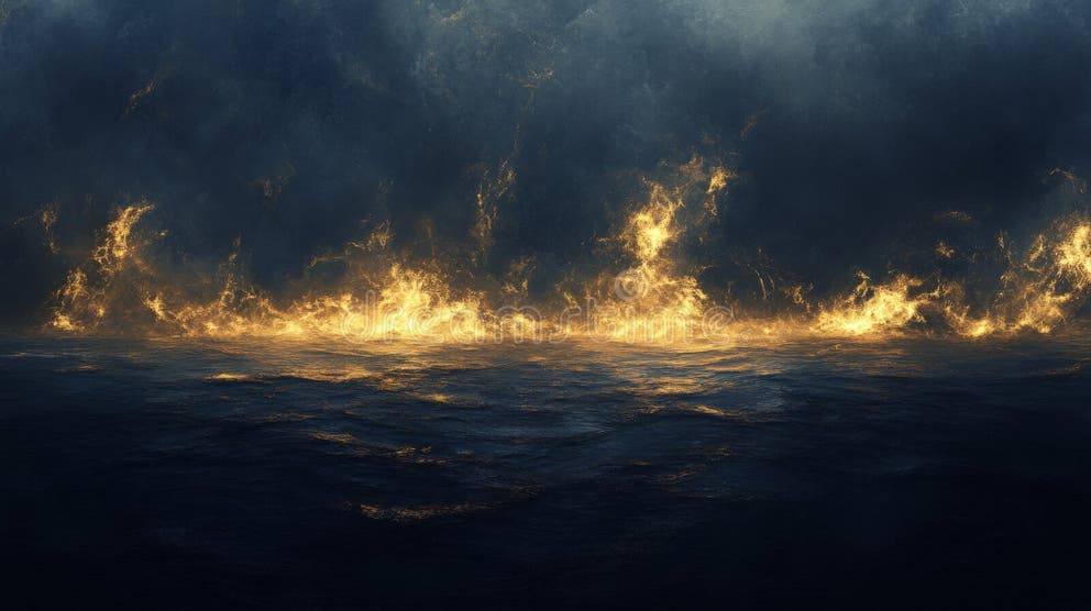 Fiery Inferno Burning through Dark Landscape Stock Illustration ...