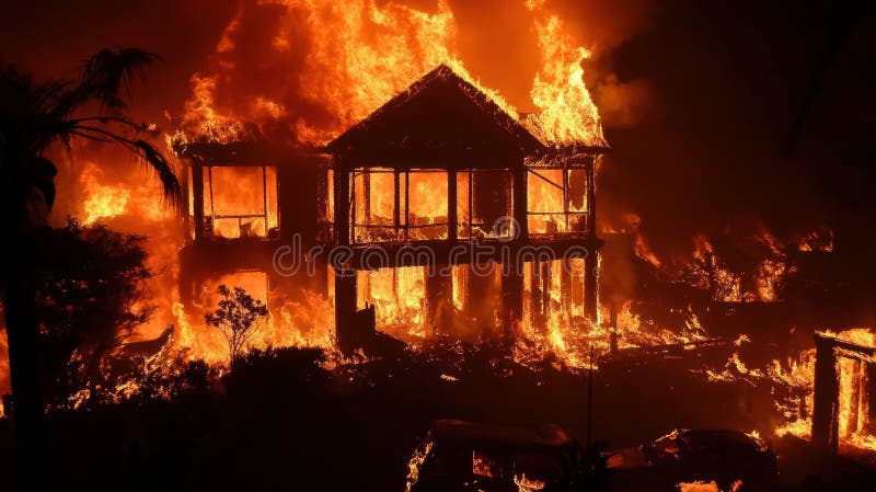 Fiery Inferno Consumes a House Engulfed in Raging Flames during a ...