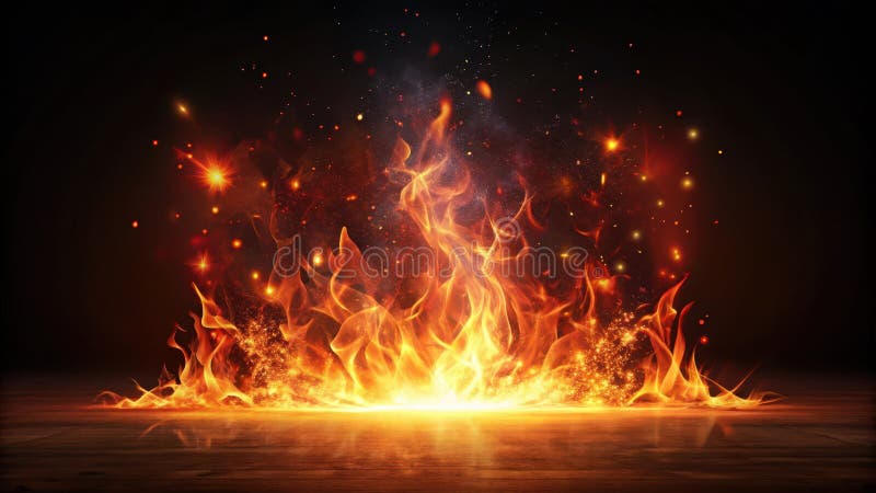 Fiery Inferno on Dark Surface Embers, Sparks, and Glowing Flames ...