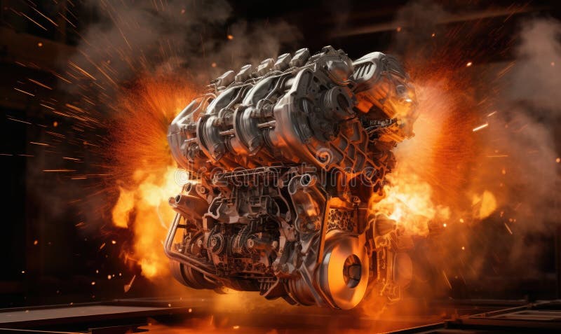 A Fiery Inferno Illuminates the Enormous Engine Stock Illustration ...