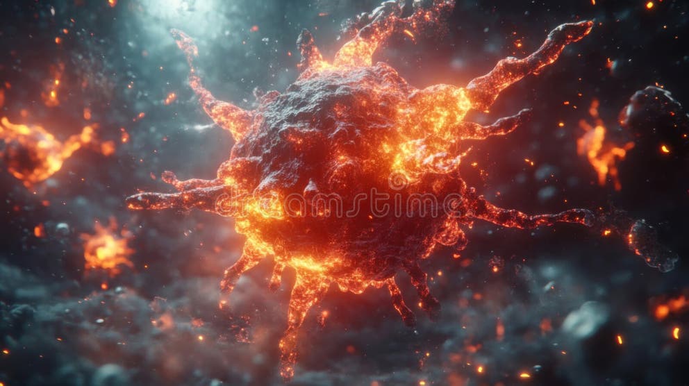 Fiery Inferno Virus Burning in Cosmic Dust Stock Illustration ...