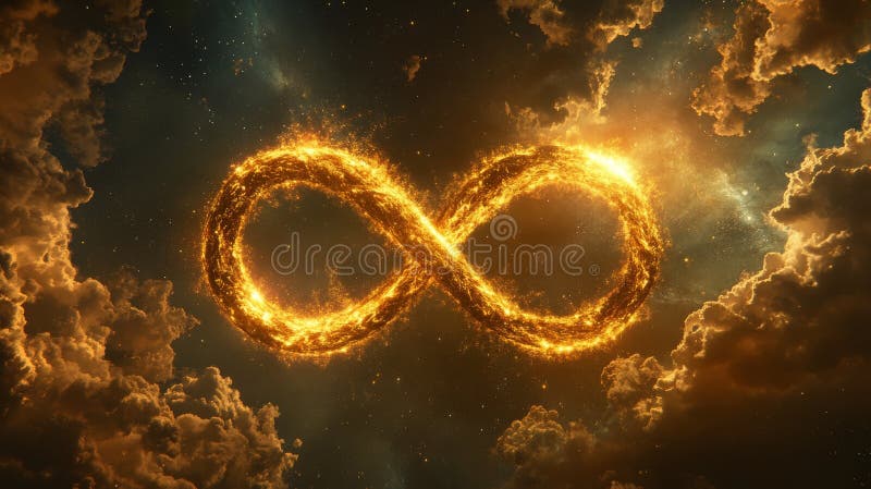 Fiery Infinity Symbol Floating in Cosmic Clouds Stock Photo - Image of ...
