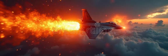 Fiery Jet Exhaust, Intense Light, Full Afterburner Thrust , Glowing ...