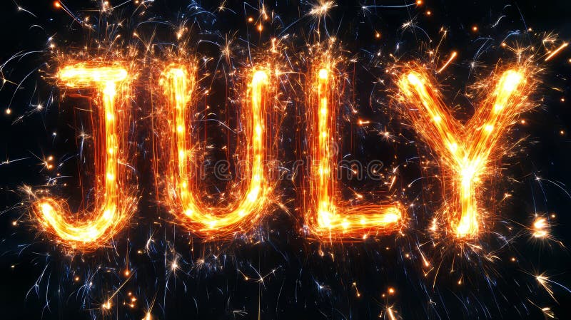 Fiery July Text Celebration, Fireworks, and Summer Night Sky Background ...