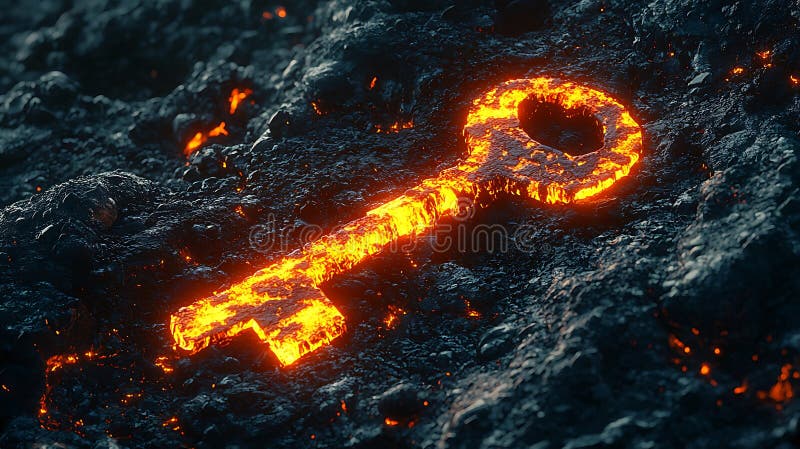 Fiery Key To the Underworld Molten Key Embedded in Volcanic Rock Stock ...