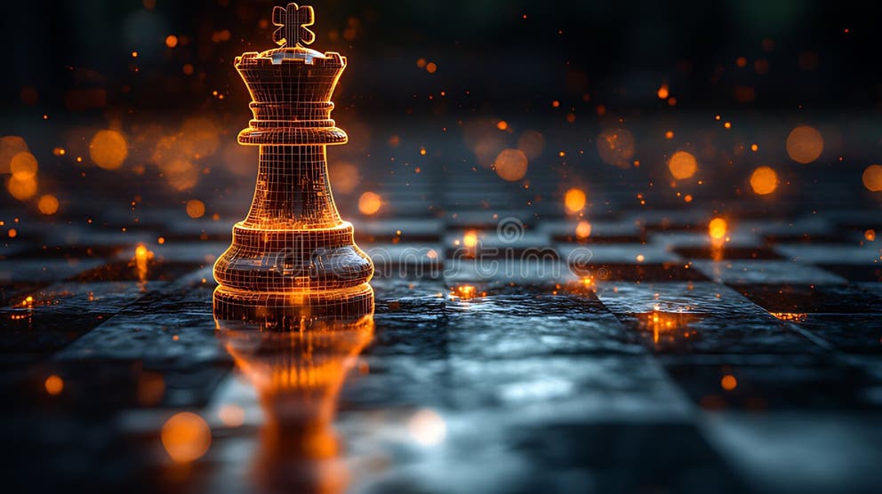 Fiery King Chess Piece on Board, Strategy Game Stock Illustration ...