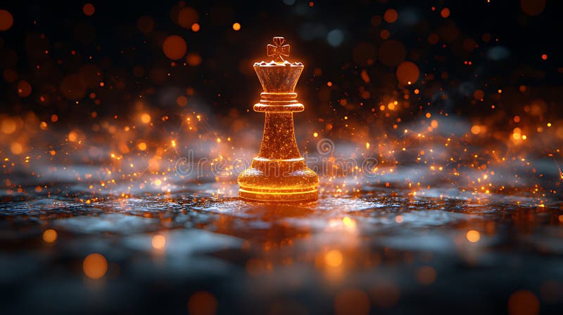 Fiery King Chess Piece on Dark Surface, Glowing Background Stock ...