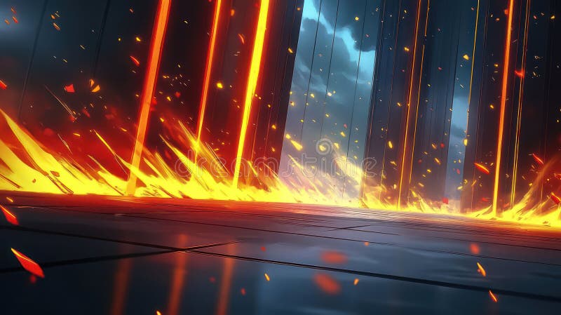 A Fiery Landscape with Glowing Embers and a Dramatic Sky, Suggesting ...