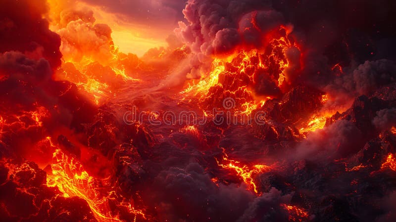 A Fiery Landscape with Lava and Clouds Stock Photo - Image of generated ...
