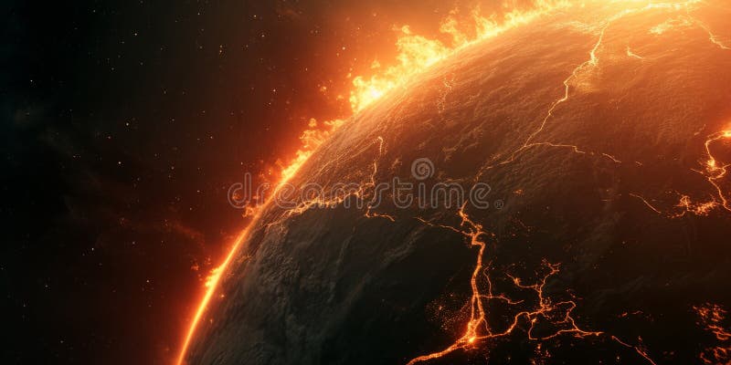 Fiery Landscape on Planet Surface with Glowing Lava. Apocalyptic ...