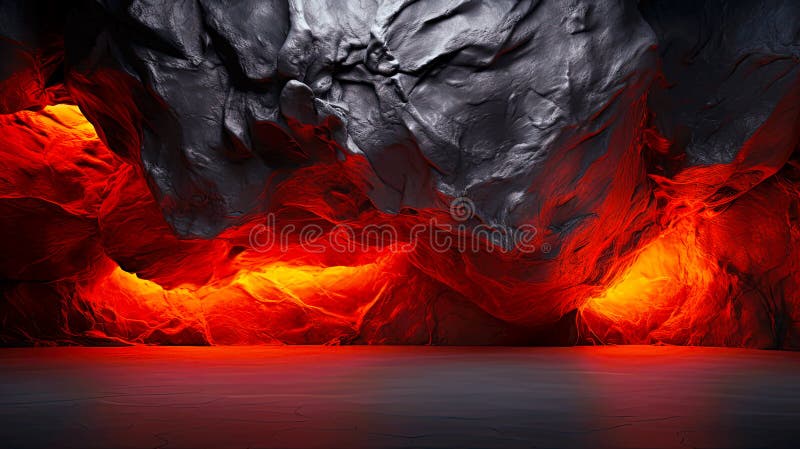 Fiery Lava Cave with Dramatic Rock Textures Stock Illustration ...