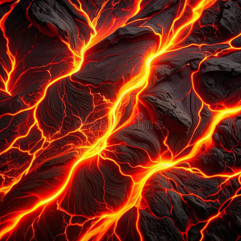 Fiery Lava Flow on Volcanic Rock Surface Stock Illustration ...