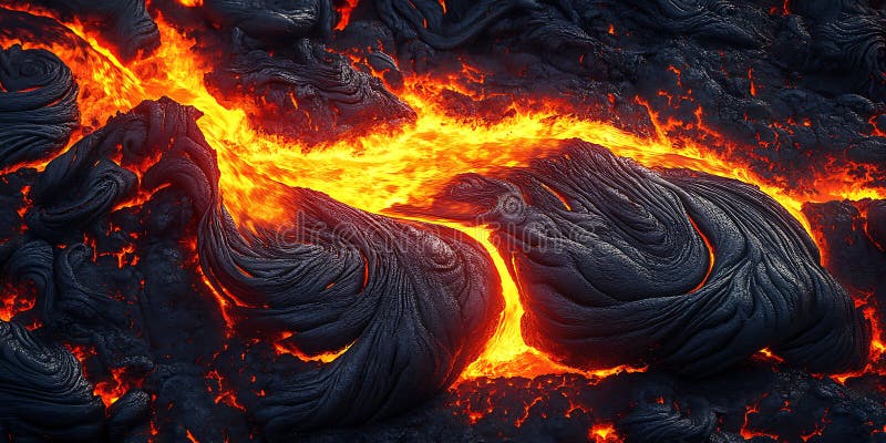 Fiery Lava Flowing through Volcanic Rocks Stock Illustration ...