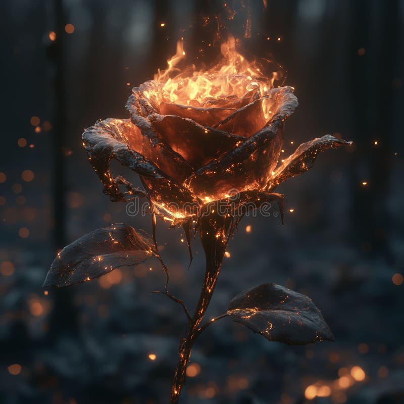 Fiery Lava Rose in Bloom stock illustration. Illustration of glow ...