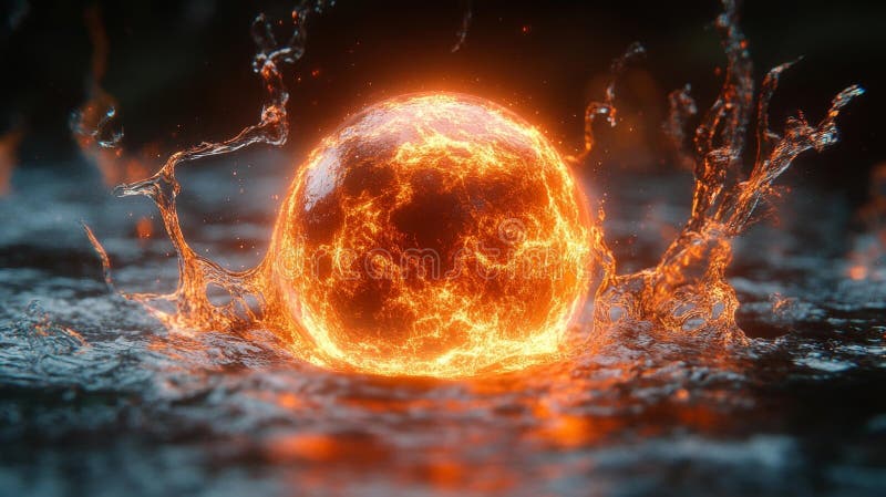 Fiery Lava Splash with Exploding Water Surrounding the Ball Stock ...