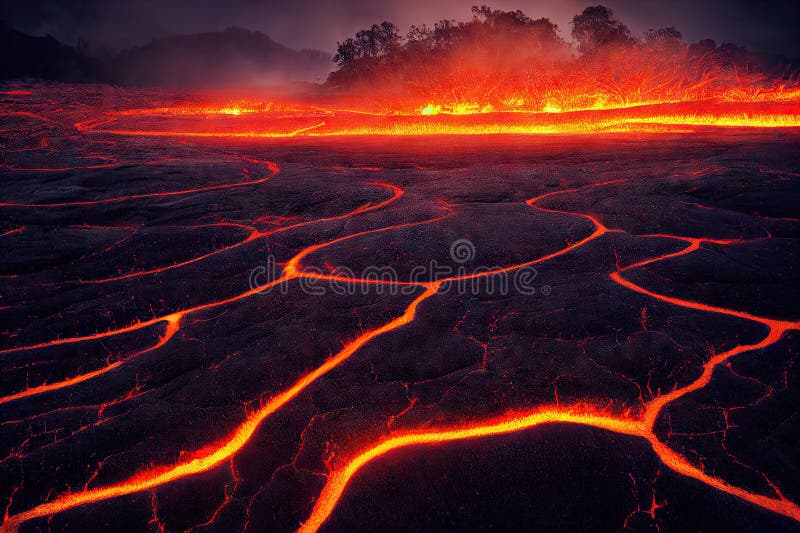 Fiery Lava Texture Completely Covering Ground Around Stock Photos ...