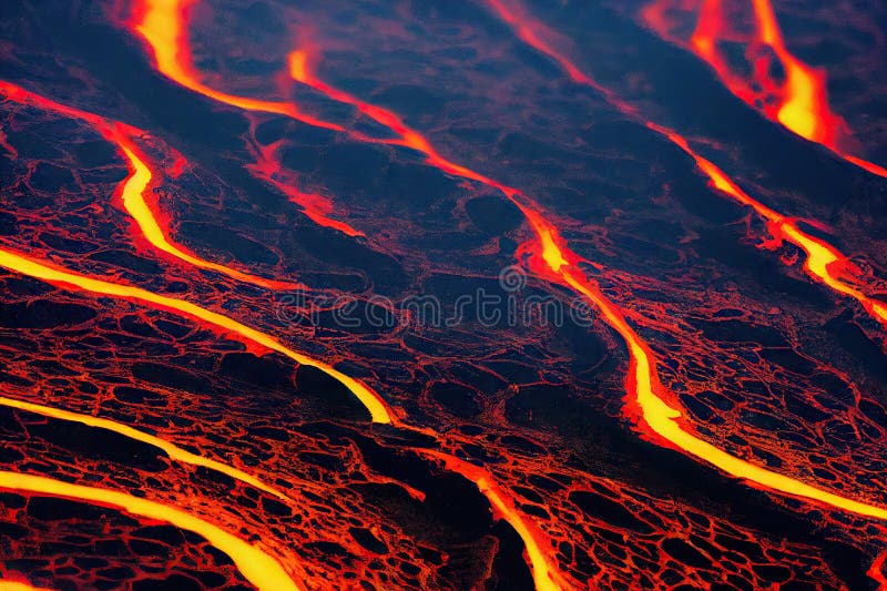 Fiery Lava Texture Flowing Down from Mountain Burning Volcano Stock ...