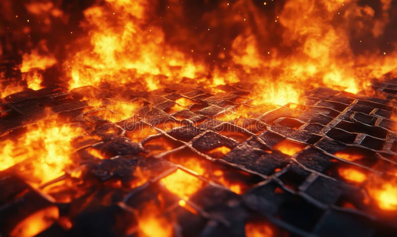 Fiery Lava Flow Erupts with Glowing Embers in a Volcanic Landscape at ...