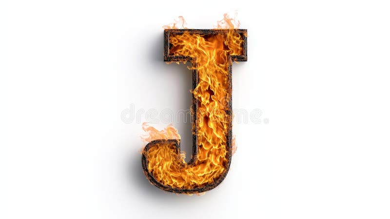 Fiery Letter J with Flame Typography Design Stock Illustration ...