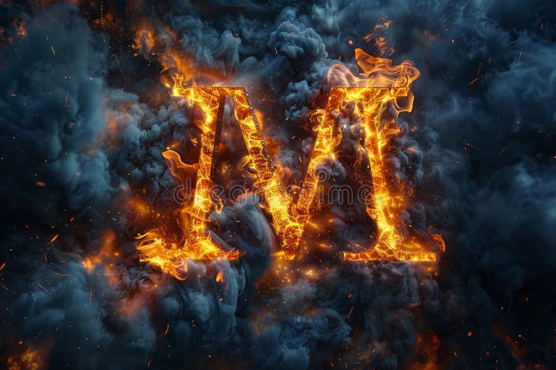 Fiery Letter M Amidst Dramatic Smoke, Blazing Text, Dynamic, Powerful ...