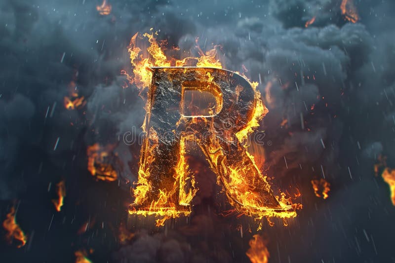 Fiery Letter R Dramatic Flames, Burning Edges, Dark Cloud Background ...
