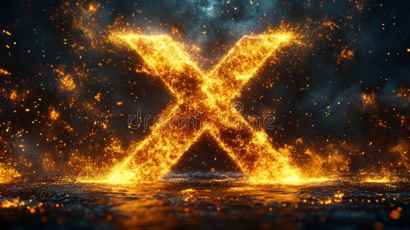 Fiery Letter X with Sparks and Embers on a Dark Background ...