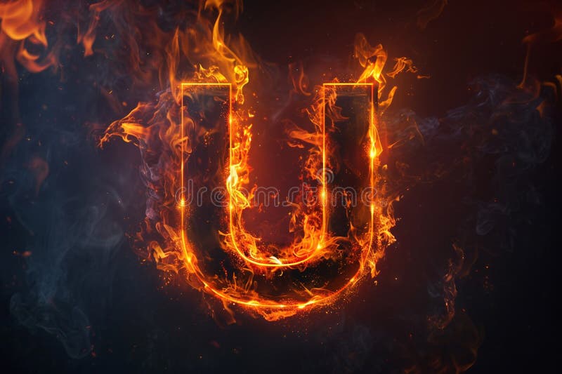 Fiery Letter U Burning Alphabet with Orange Flames and Smoke on Dark ...