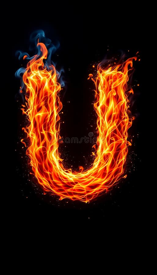 Fiery Letter U Illuminated Against a Dark Background in Vibrant Flames ...