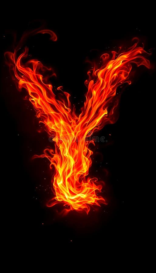 Fiery Letter Y Shaped with Vibrant Flames on Black Background Stock ...