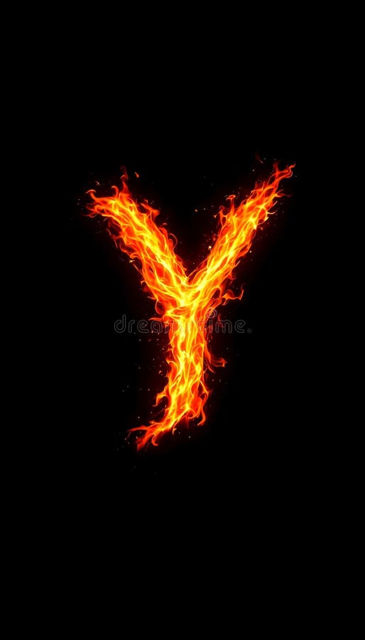 Fiery Letter Y Shaped with Vibrant Flames on Black Background Stock ...
