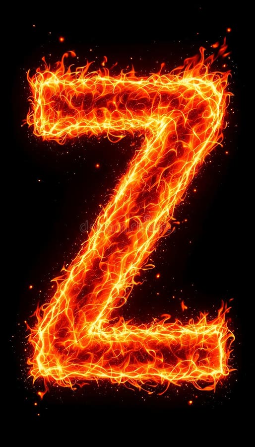 Fiery Letter Z on a Black Background with Glowing Flames Stock ...
